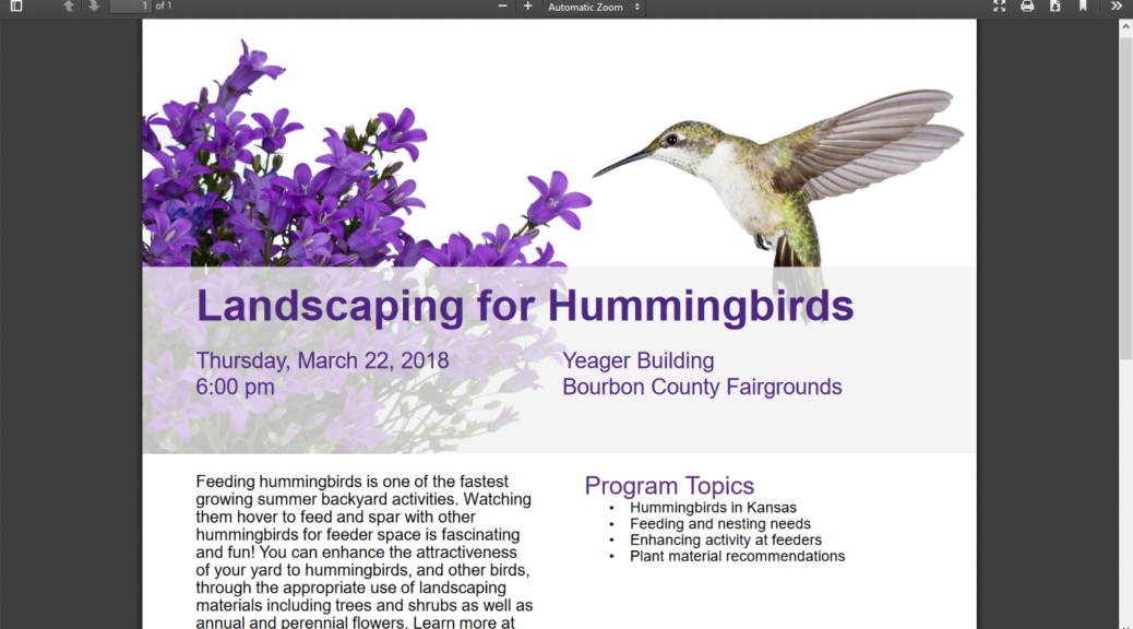 Hummingbird Workshop Offered By K-State March 22 | Fort Scott Biz